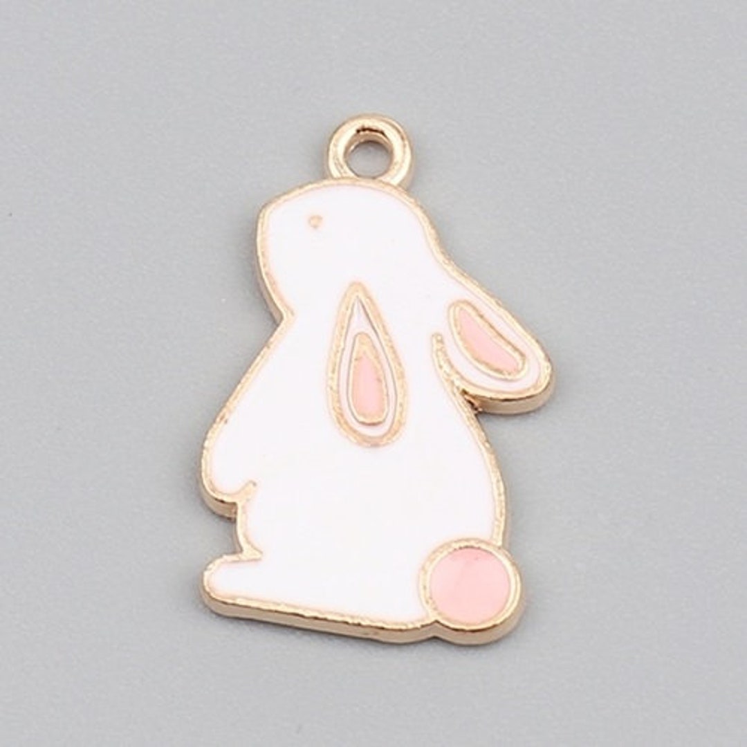 White Easter Bunny Charms Enamel Rabbit Pendant Charm Gold - Etsy