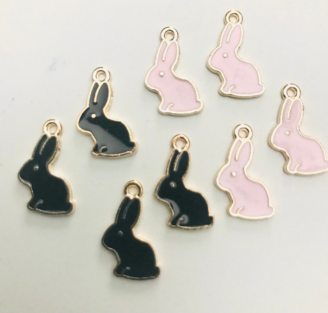 Easter Bunny Charms Black Rabbit or Pink Rabbit Enamel Rabbit Pendant ...