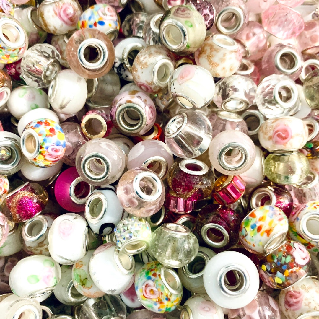 European Glass Beads, Big Hole Beads , Assorted White and Pink Shades ...