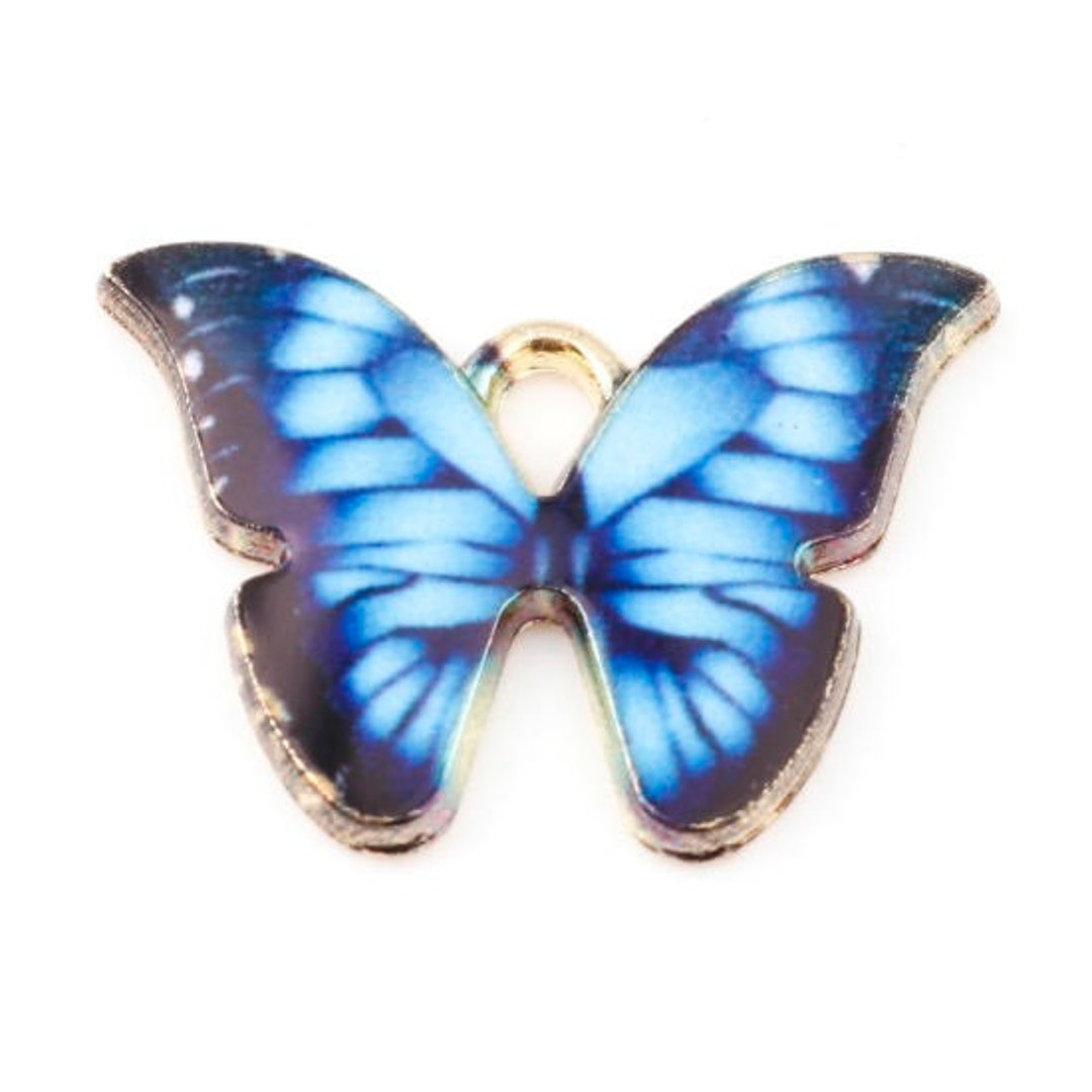 Blue Butterfly Charm, Enamel Gold Plated Charm, Multicolor Large ...