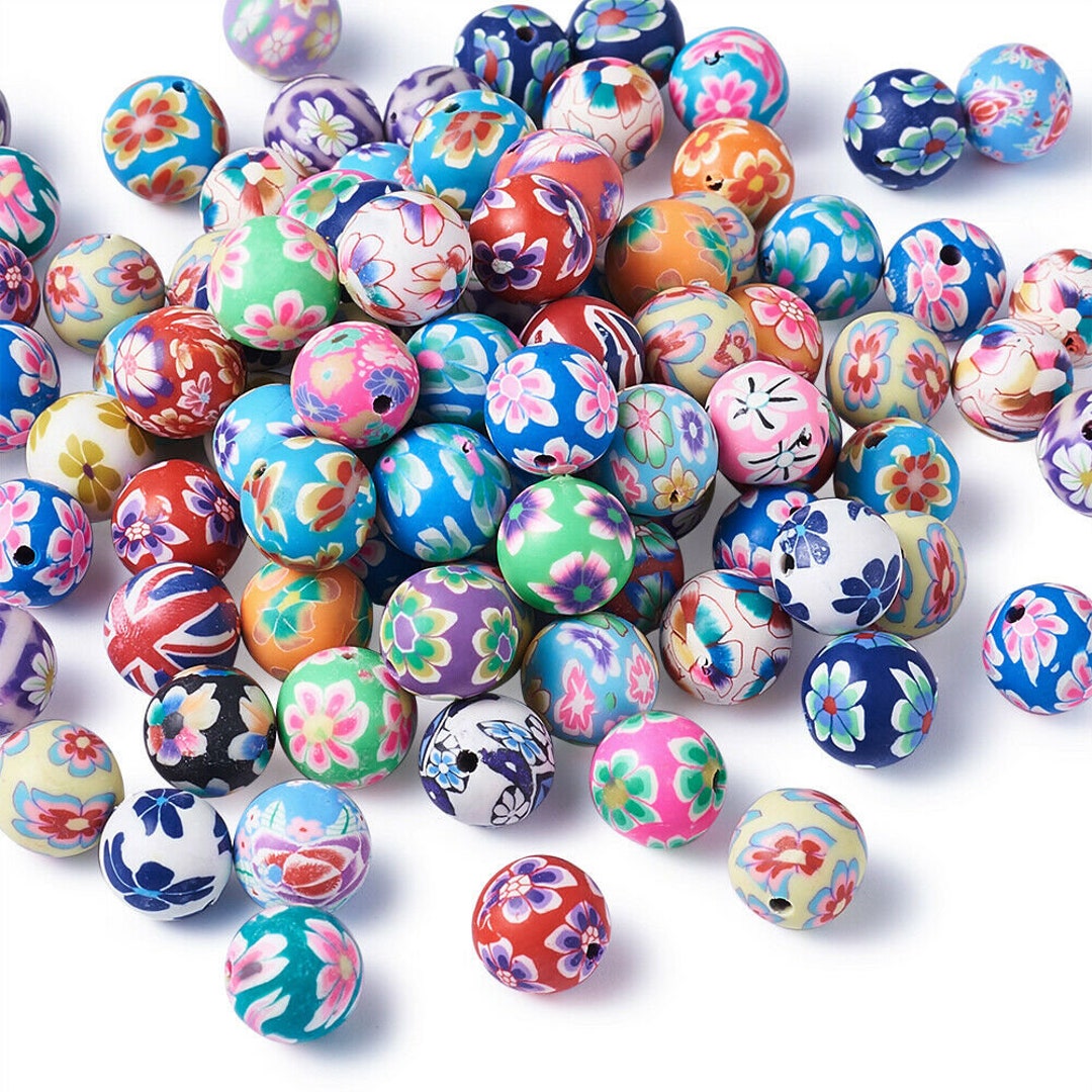 12mm Bead Polymer Clay Bead Mixed Colors Floral Flower Patterned Mixed ...