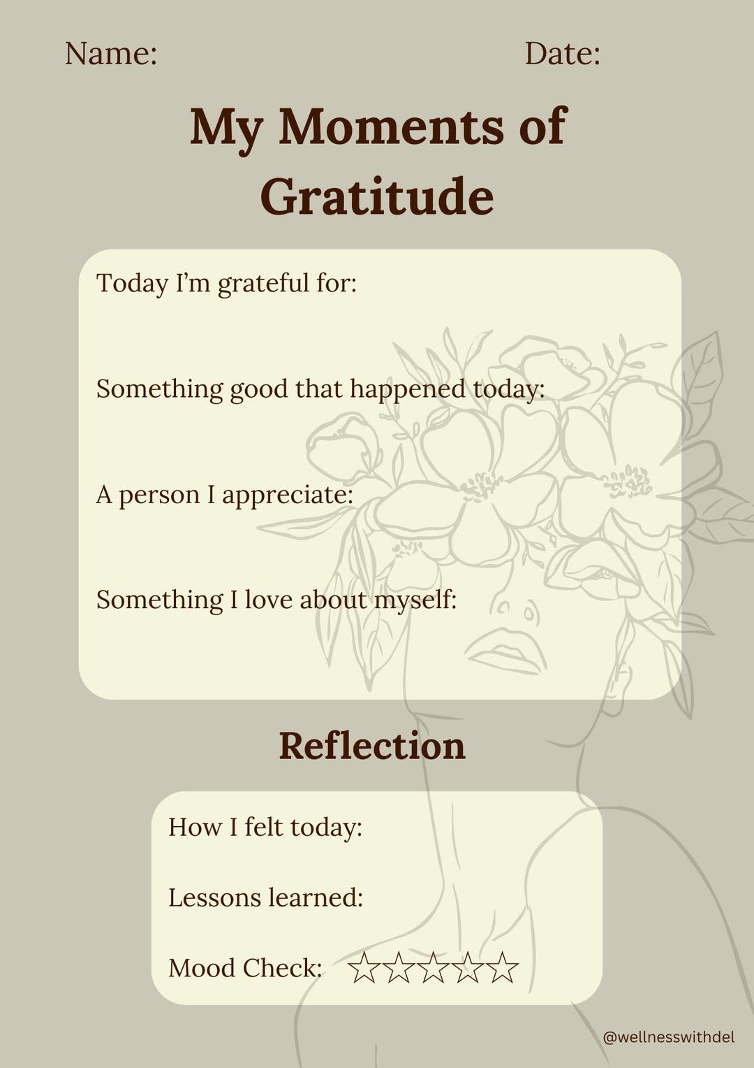 Gratitude Journal Printable: Daily Self Reflection Planner (digital ...