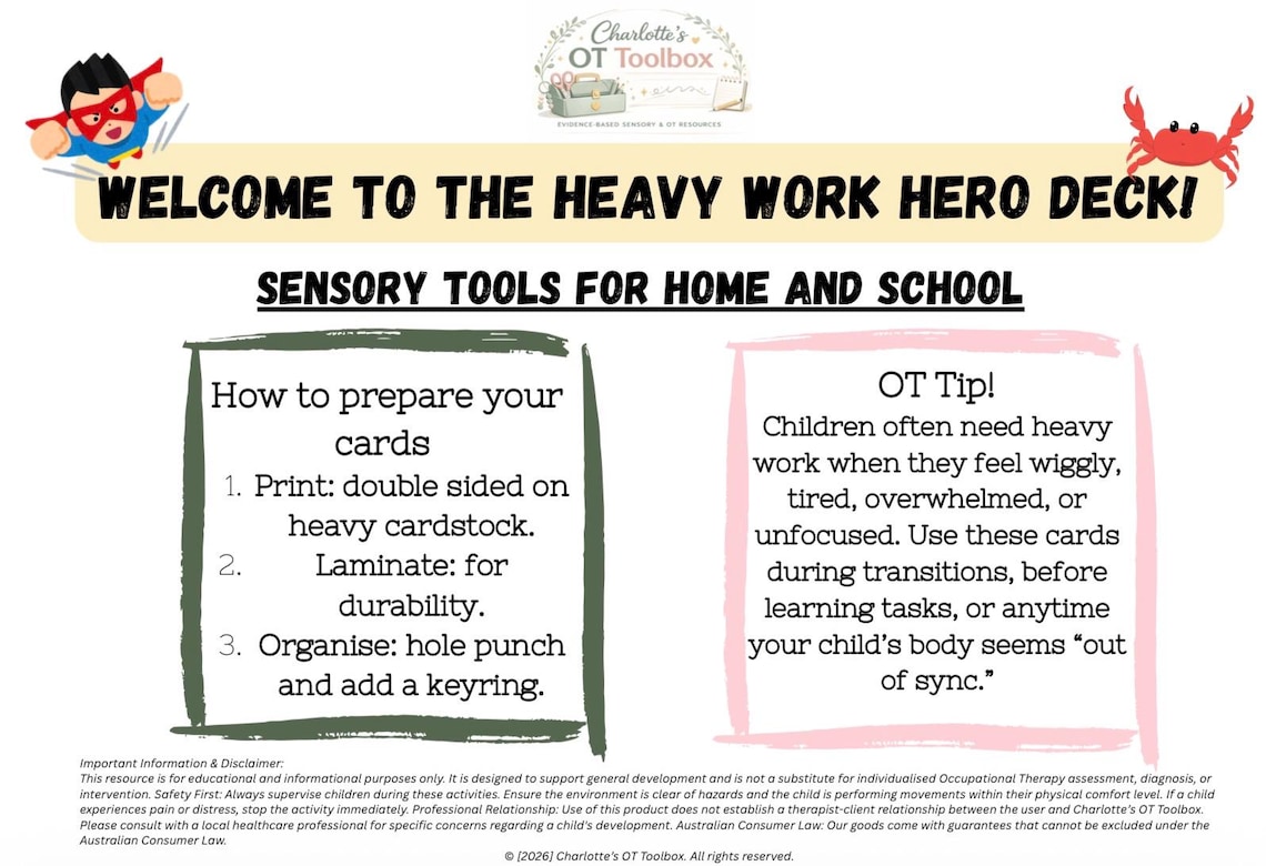 Printable Heavy Work Sensory Activity Cards - Developed by a Registered ...