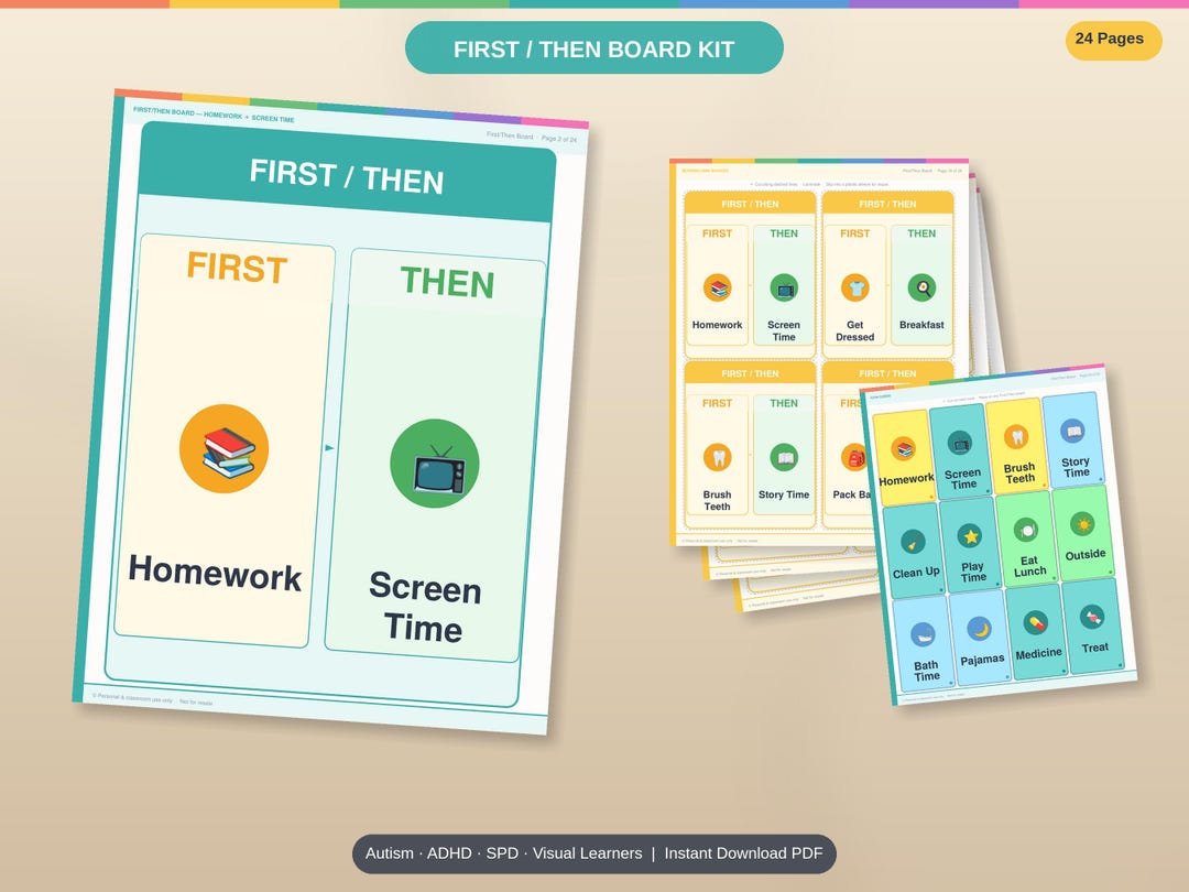 First Then Board Printable Visual Schedule Cards for Kids Autism ADHD ...