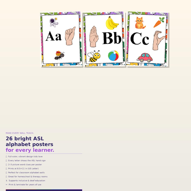 ASL Alphabet Posters Printable A to Z Sign Language Alphabet Wall ...