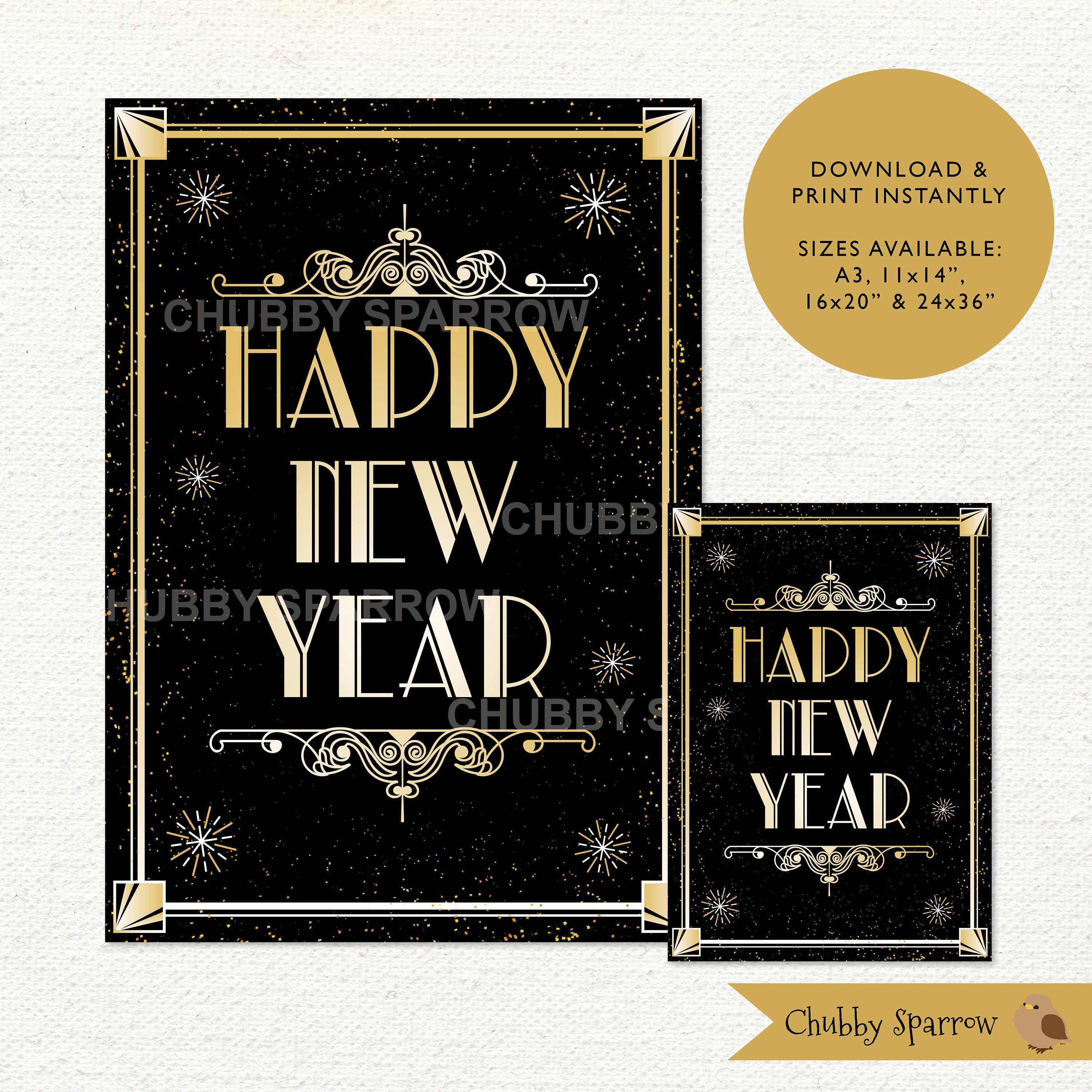 Happy New Year Sign, Party Decor Art Deco Print, 1920s Gangsters ...