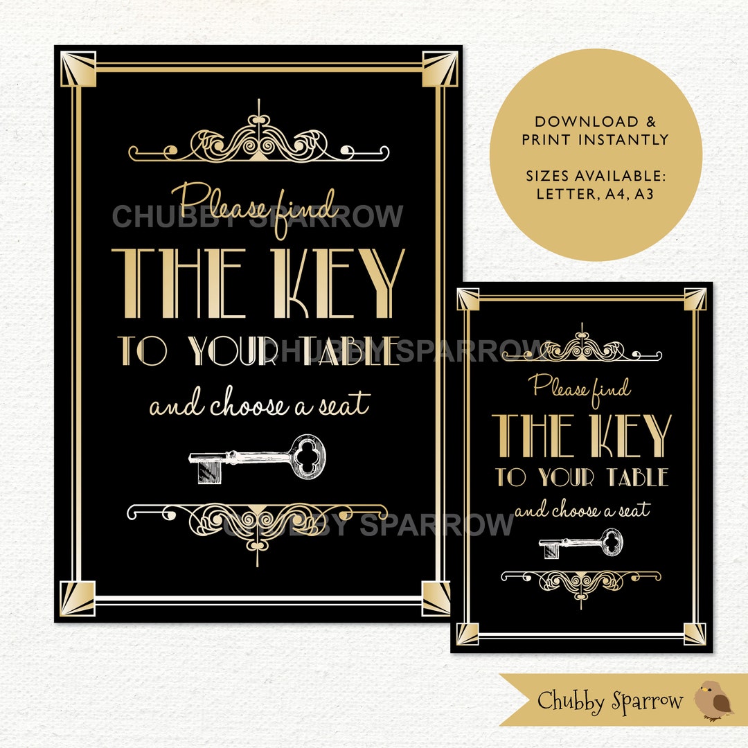 Art Deco Wedding, Find the Key to Your Table Seat Sign, Seating Chart ...