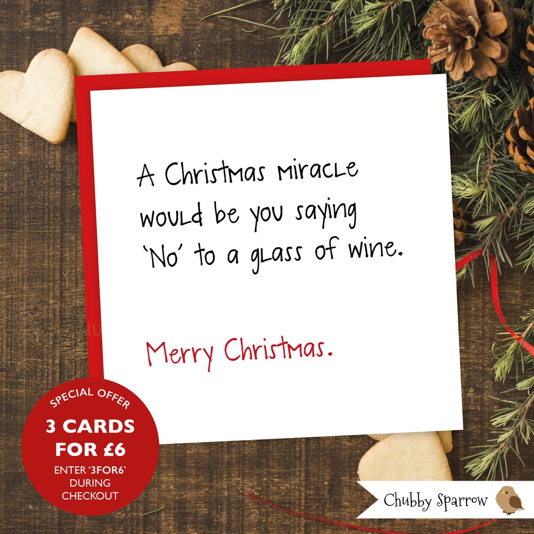 Funny Christmas Card, Funny Greeting Card, Wine Xmas Card, Santa Card ...