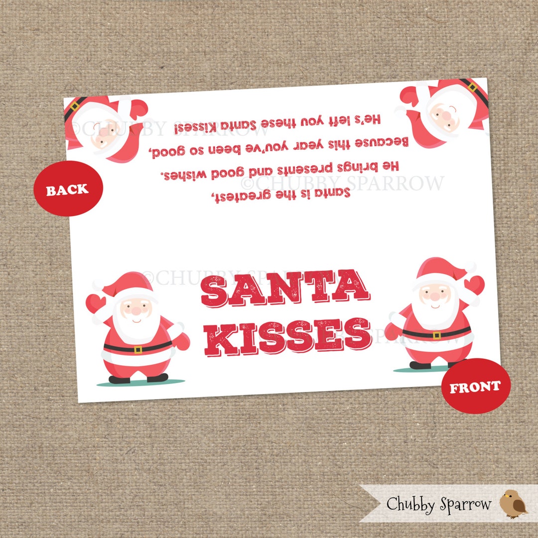 Santa Kisses Christmas Favor Favour Bag Toppers Printable, Chocolate ...