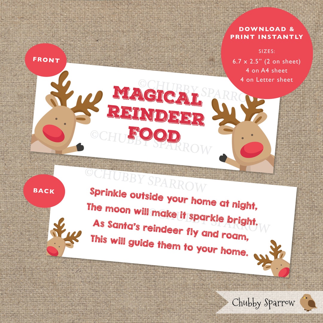 Reindeer Food Topper, Christmas Favor Favour Bag Toppers, Magical ...