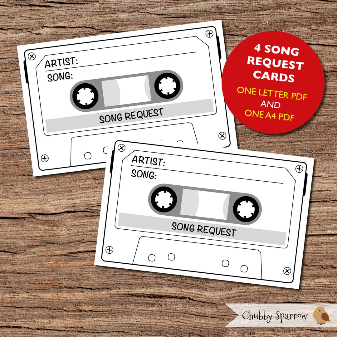 Song Request Cards, Large Size Printable Wedding/birthday Party ...
