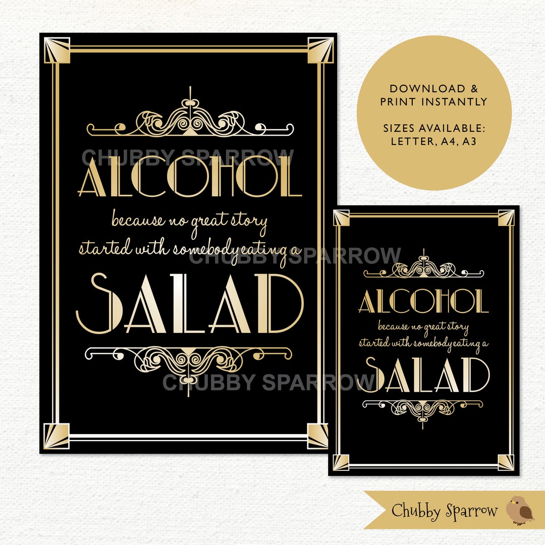 Alcohol No Great Story Eating Salad Sign, Wedding Birthday Party ...