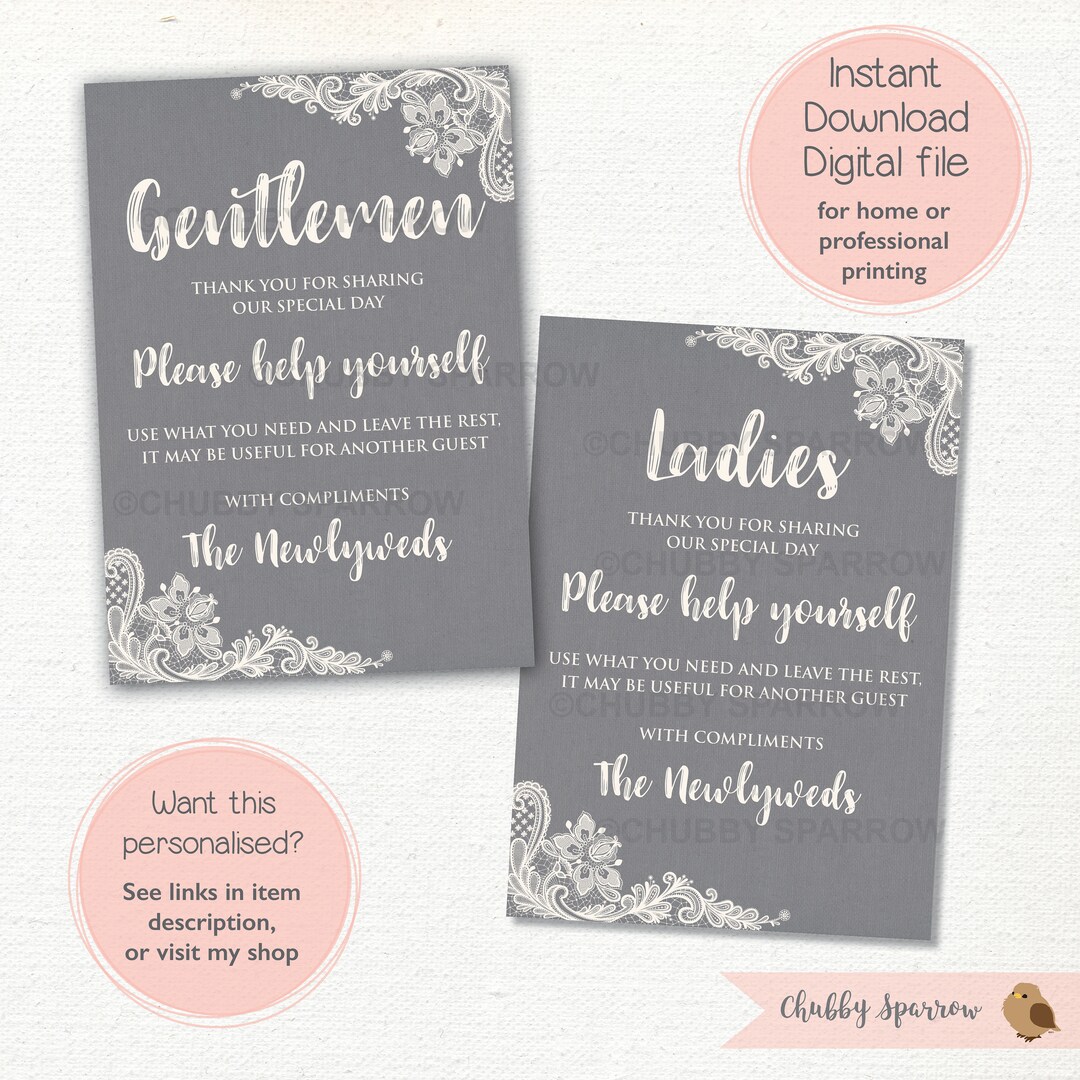 Wedding Bathroom Basket Sign, 5x7", Hospitality, Guests Complimentary ...