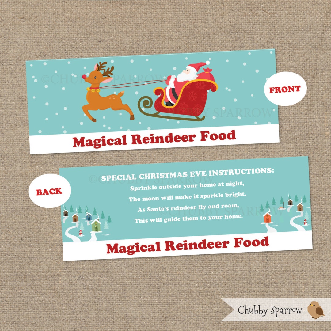 Reindeer Food Christmas Favor Favour Bag Toppers Printable Instant ...
