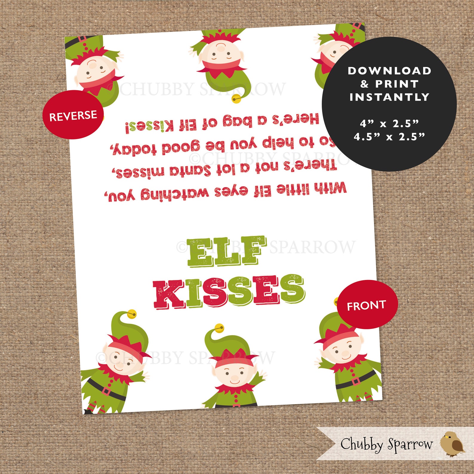 Elf Kisses Christmas Favor Favour Bag Toppers Printable - Etsy