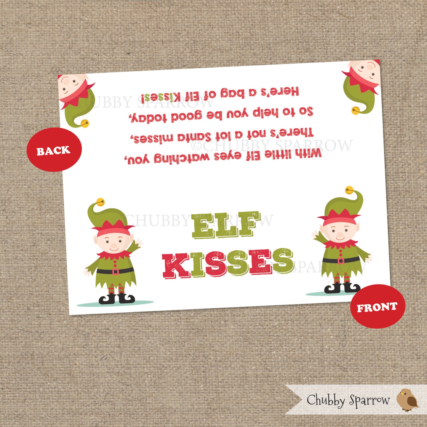 Elf Kisses Christmas Favor Favour Bag Toppers Printable | Etsy