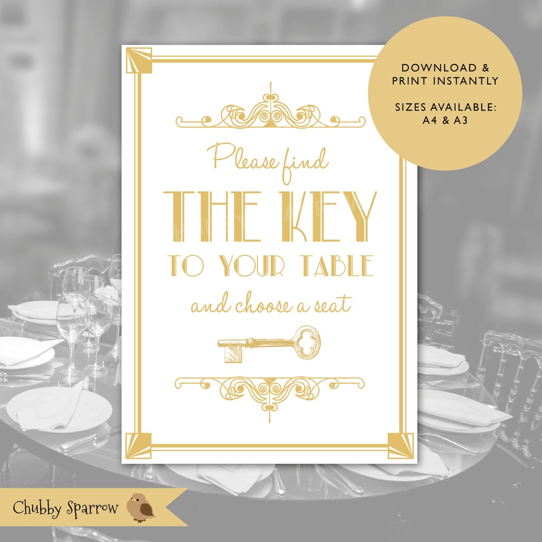 Art Deco Wedding Find the Key to Your Table Seat Sign - Etsy