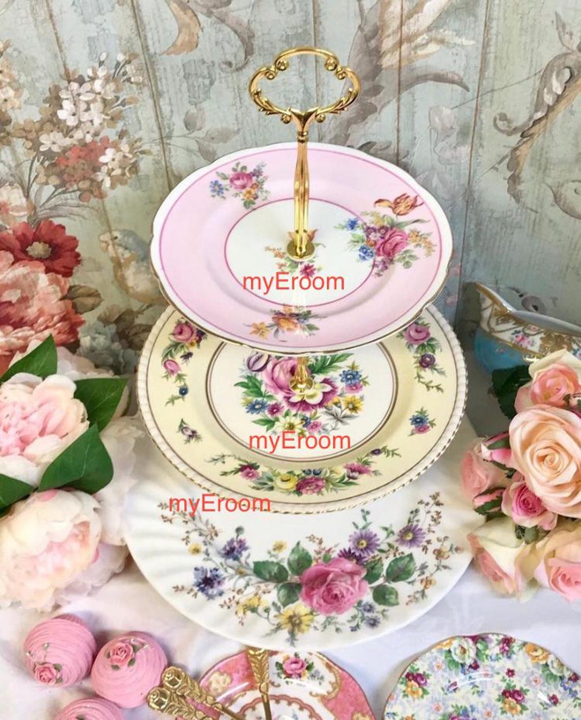 HEAVY 5 X Cake Stand Handle 3 Tier Gold Clover Centre Fitting ...