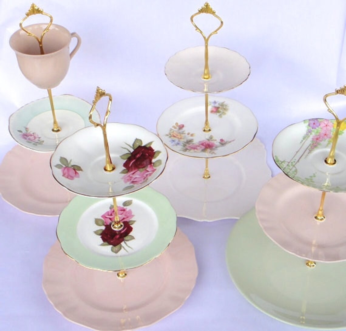 How to Make a Vintage 3 Tier Cup Cake Plate Wedding Stand DIY Kit ...