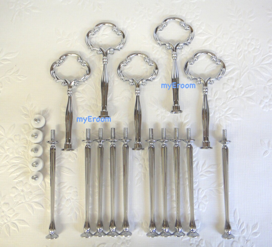 HEAVY 5 X Cake Stand Handle 3 Tier Silver Clover Centre Fitting ...