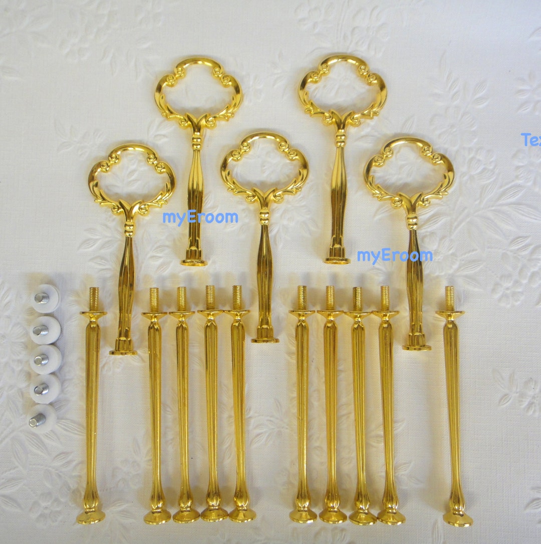 HEAVY 5 X Cake Stand Handle 3 Tier Gold Clover Centre Fitting ...
