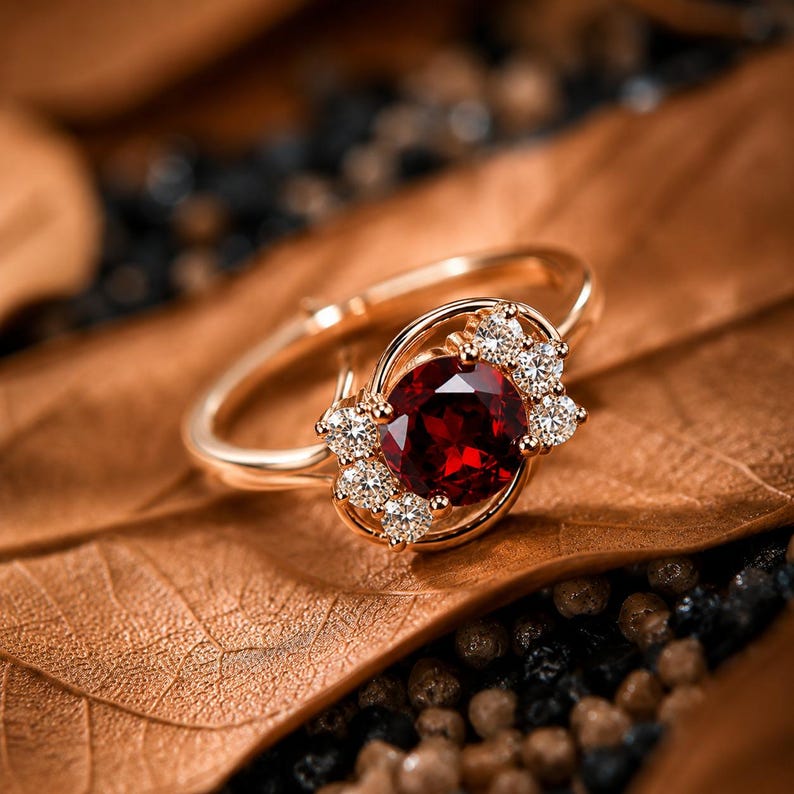 Oval Ruby Diamond Halo Engagement Ring, 14K Rose Gold, Vintage Style ...