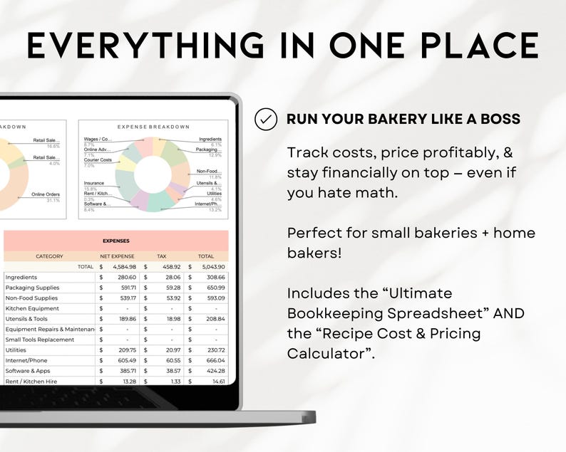 Ultimate Bakery Business Spreadsheet, Recipe Cost Calculator, Bookkeeping for Bakers, Small ...