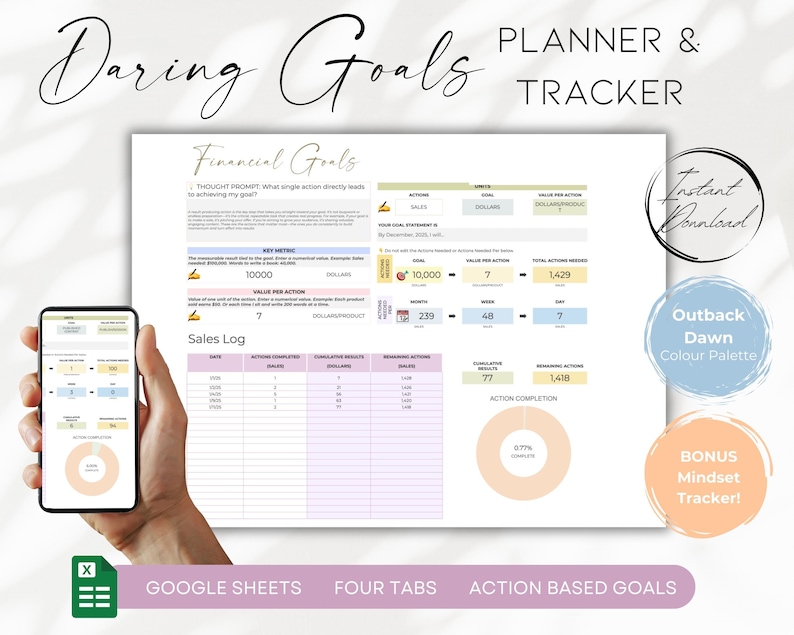 Daring Goals Planner & Tracker - Smart Goals Tracker - Google Sheets ...