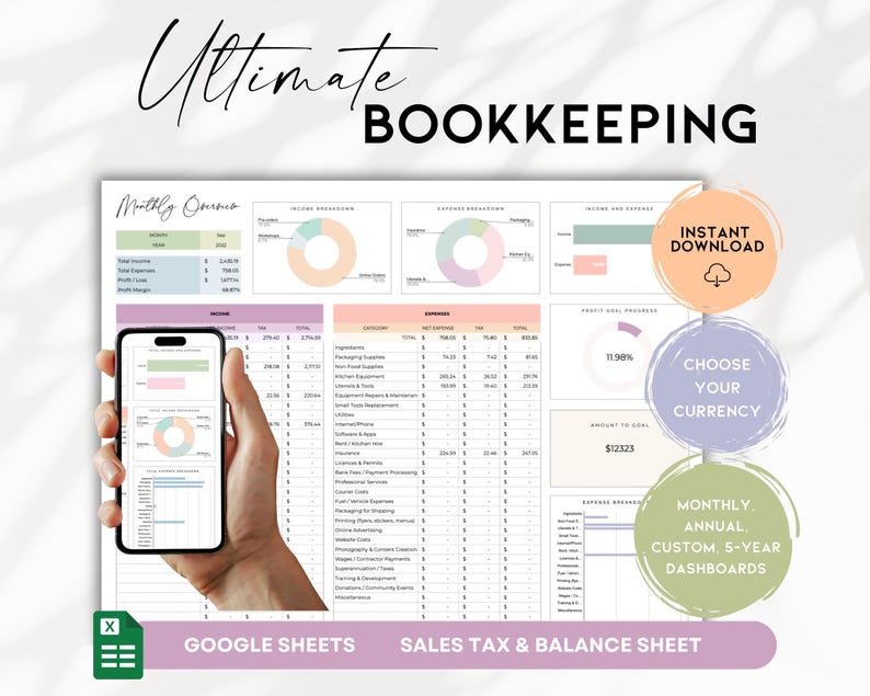 Ultimate Bookkeeping Spreadsheet, Google Sheets Profit and Loss Tracker ...