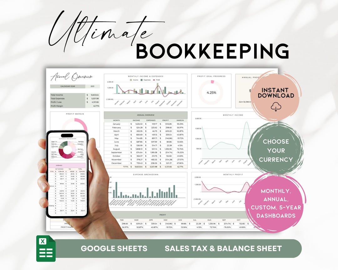 Ultimate Bookkeeping Spreadsheet, Google Sheets Profit and Loss Tracker ...