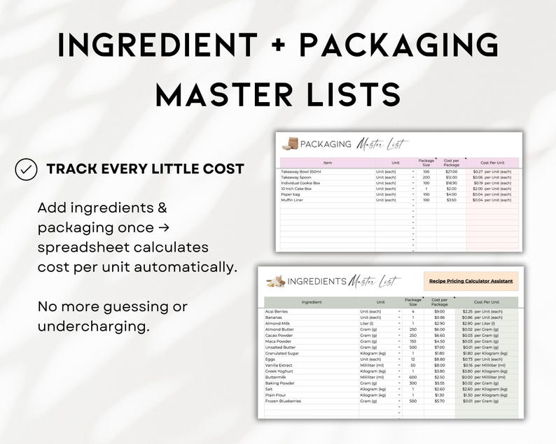 Ultimate Bakery Business Spreadsheet, Recipe Cost Calculator ...