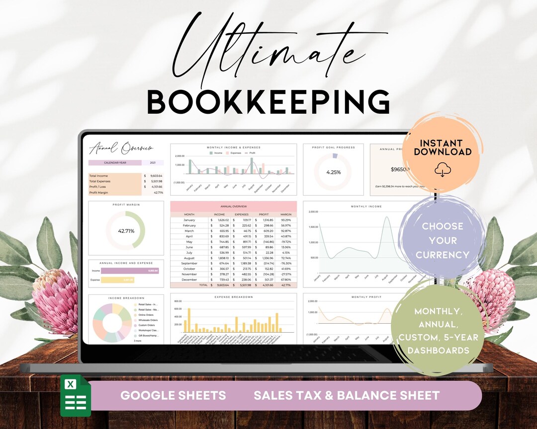 Ultimate Bookkeeping Spreadsheet, Google Sheets Income Tracker, Expense ...