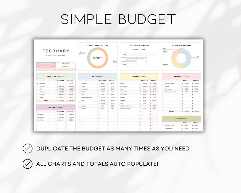 Simple Budget Planner for Google Sheets | Monthly Expense Tracker ...