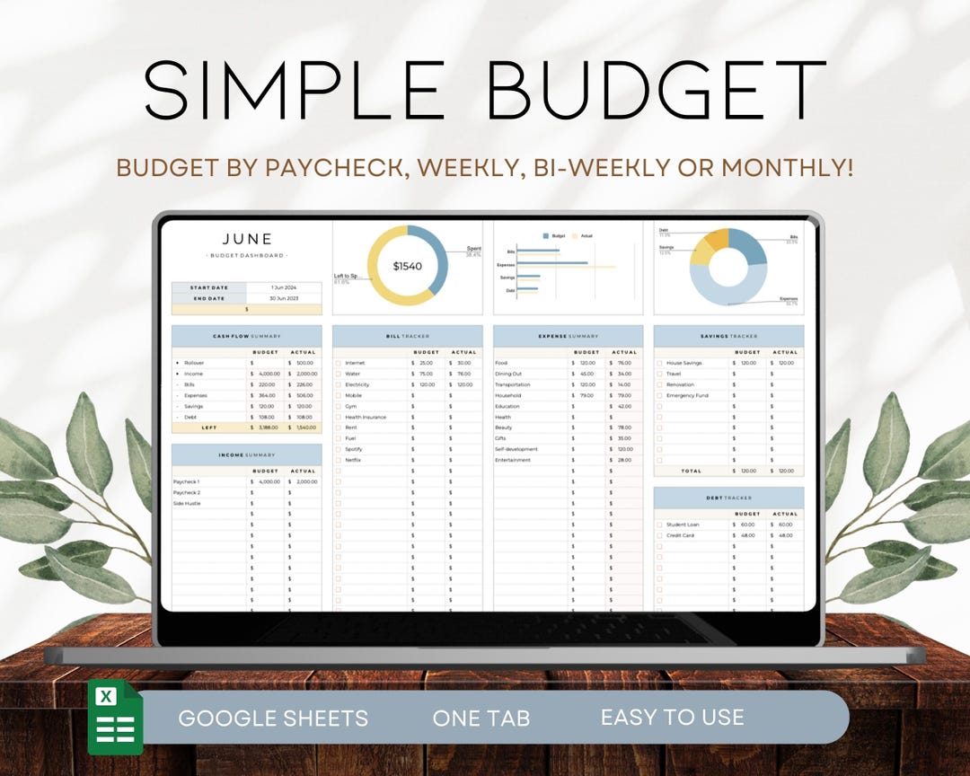 Simple Budget Planner Google Sheets, Monthly Budget Spreadsheet ...