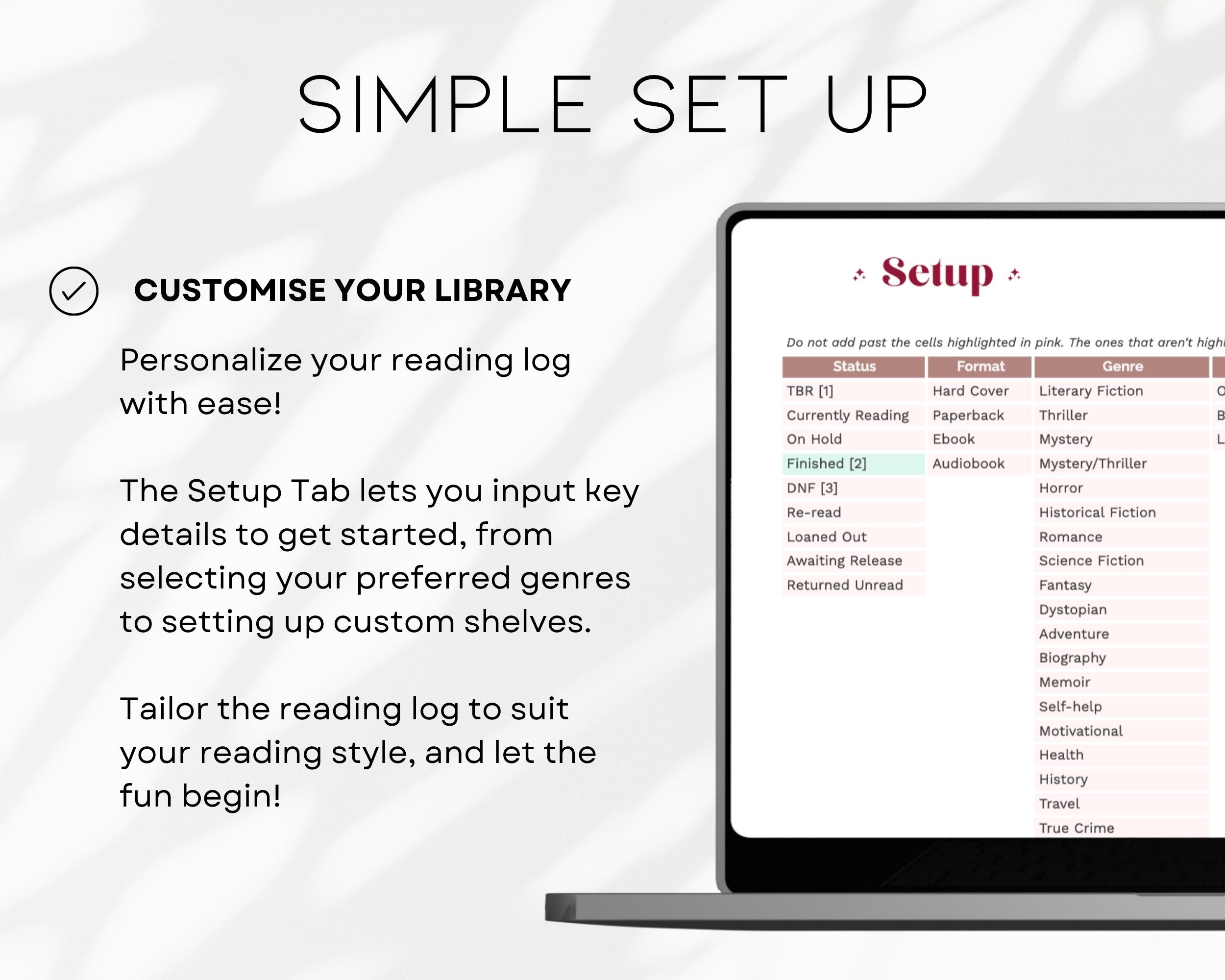 Ultimate Bookshelf Reading Log Spreadsheet V2 | Romantic Valentines ...