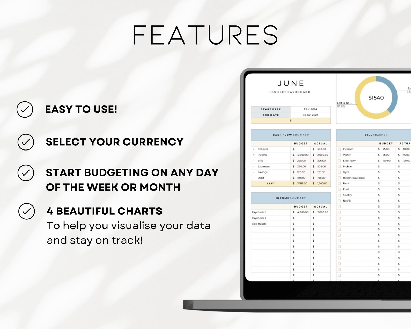 Simple Budget Planner Google Sheets, Monthly Budget Spreadsheet ...