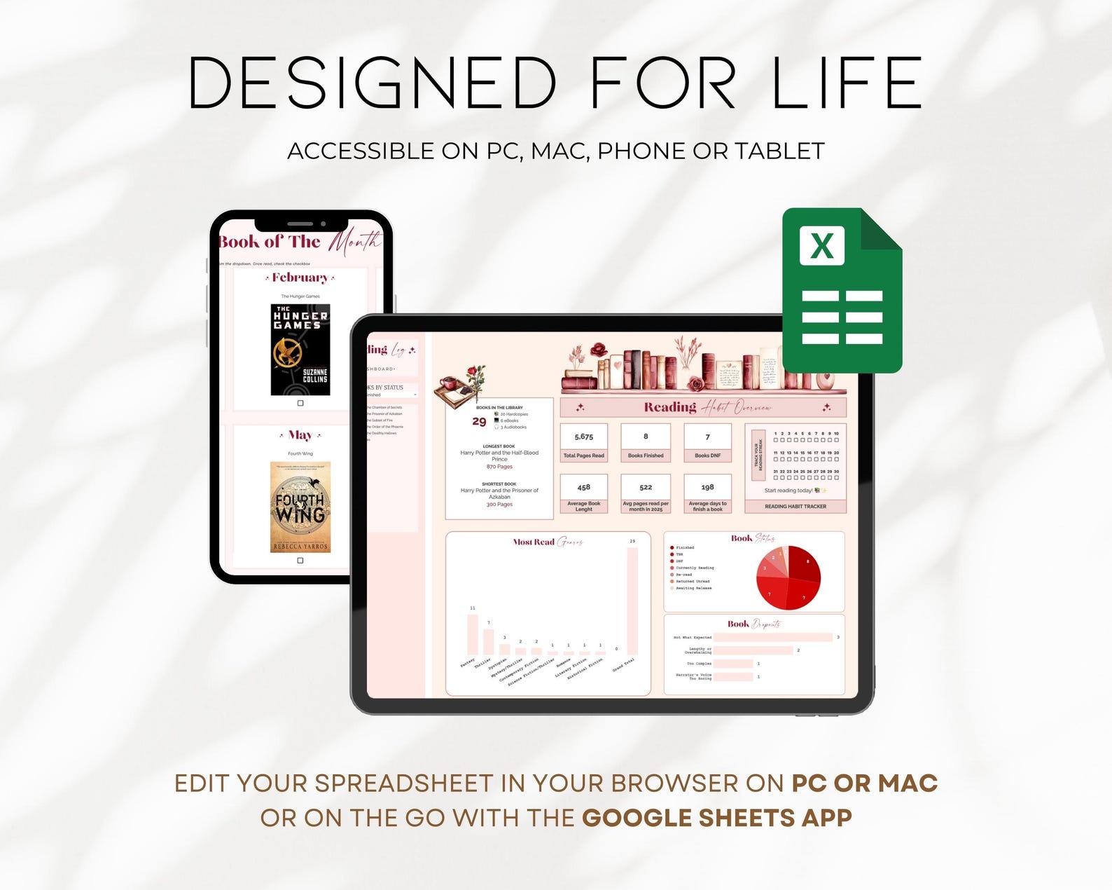 Ultimate Bookshelf Reading Log Spreadsheet V2 | Romantic Valentines ...