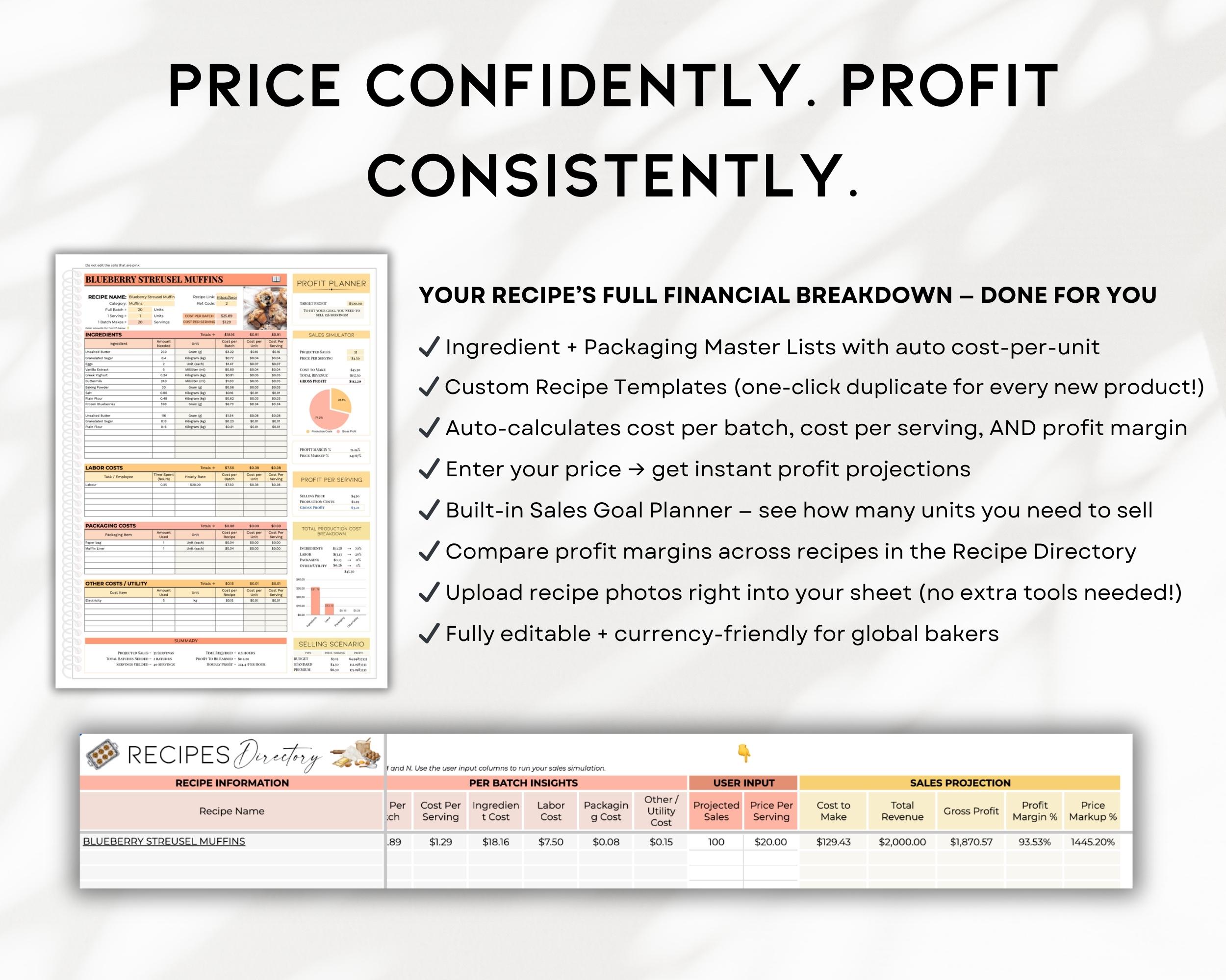Ultimate Bakery Business Spreadsheet, Recipe Cost Calculator ...