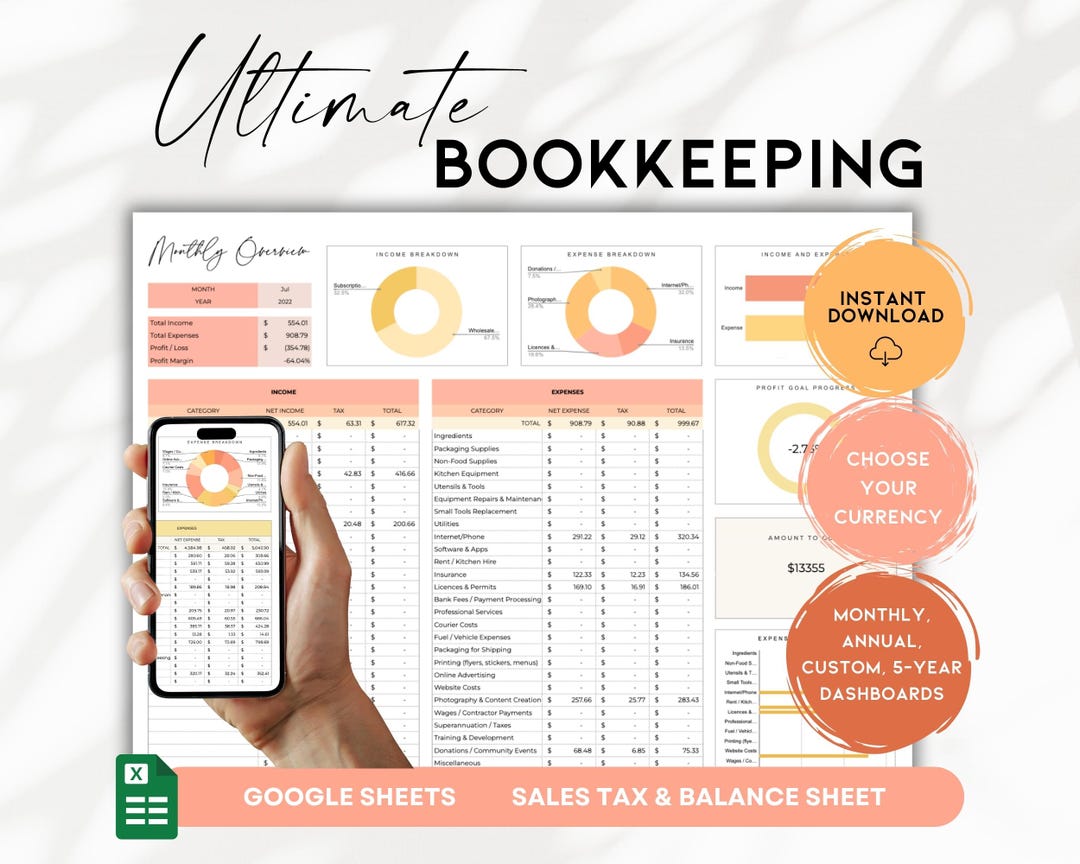 Ultimate Bookkeeping Spreadsheet, Google Sheets Profit and Loss Tracker ...