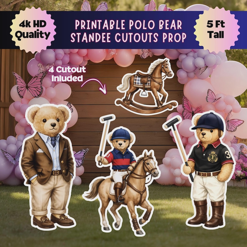 Polo Bear Standee Cutouts, Preppy Baby Shower Decor, Old Money Prop ...