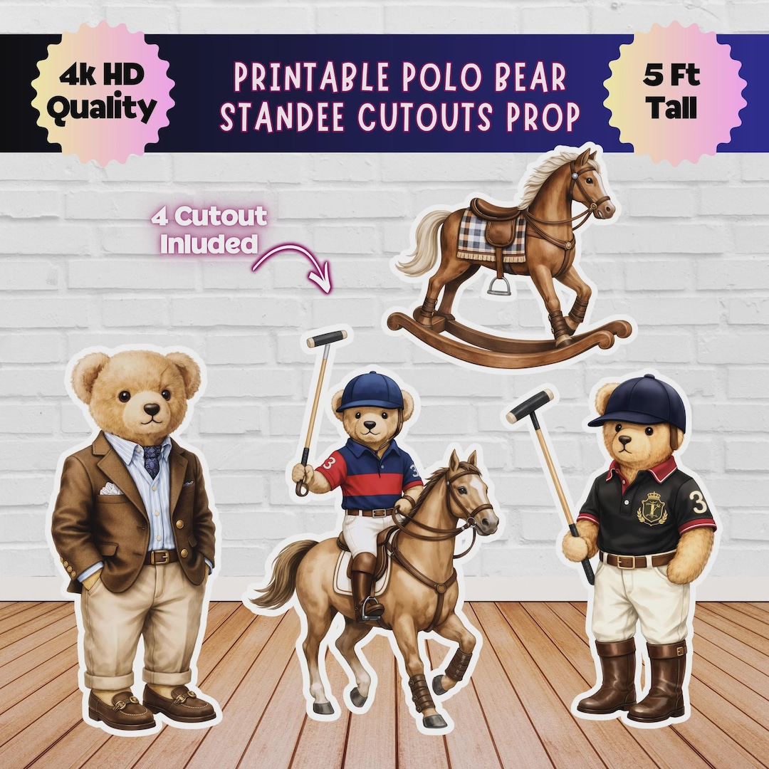 Polo Bear Standee Cutouts, Preppy Baby Shower Decor, Old Money Prop ...