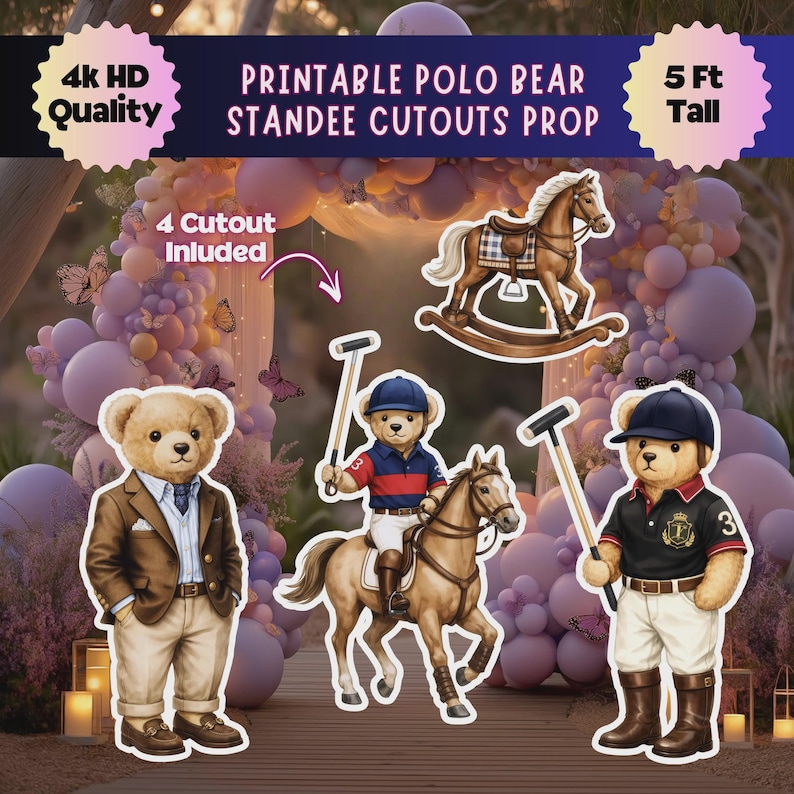 Polo Bear Standee Cutouts, Preppy Baby Shower Decor, Old Money Prop ...
