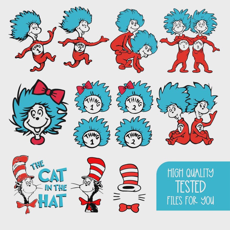 Thing 1 Thing 2 SVG Bundle, Dr Seuss Cut Files, Matching Shirts ...