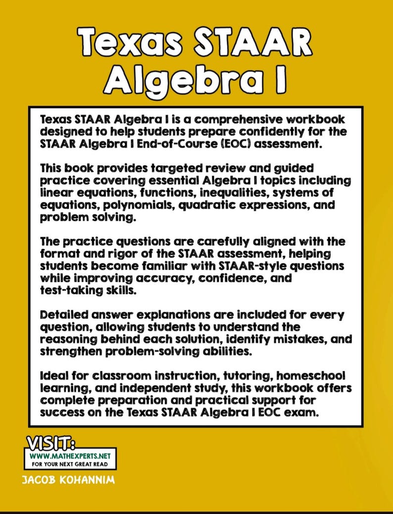 Texas STAAR Algebra Workbook PDF, STAAR Algebra Test Prep Study Guide ...