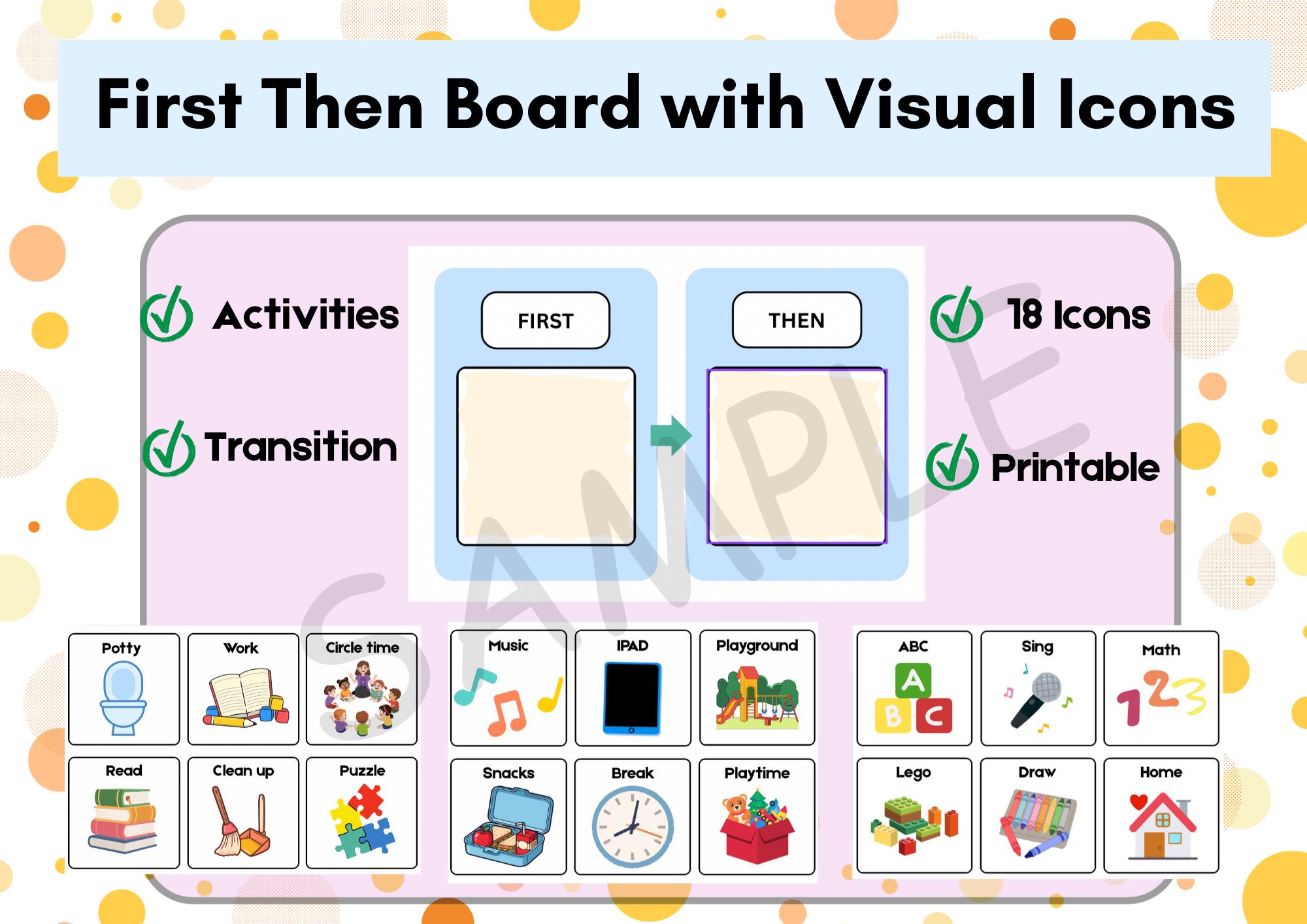 First-then Board Printable | ABA Visual Supports Bundle | 18 Icons for ...