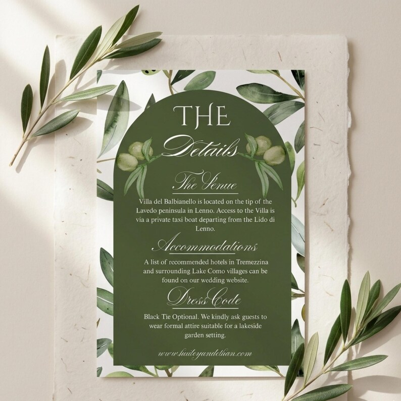 Italian Wedding Menu, RSVP, Details Cards, Olive Branch Stationery ...