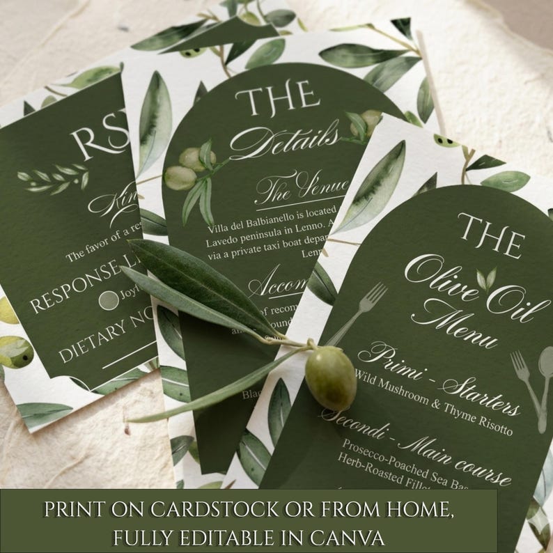 Italian Wedding Menu, RSVP, Details Cards, Olive Branch Stationery ...