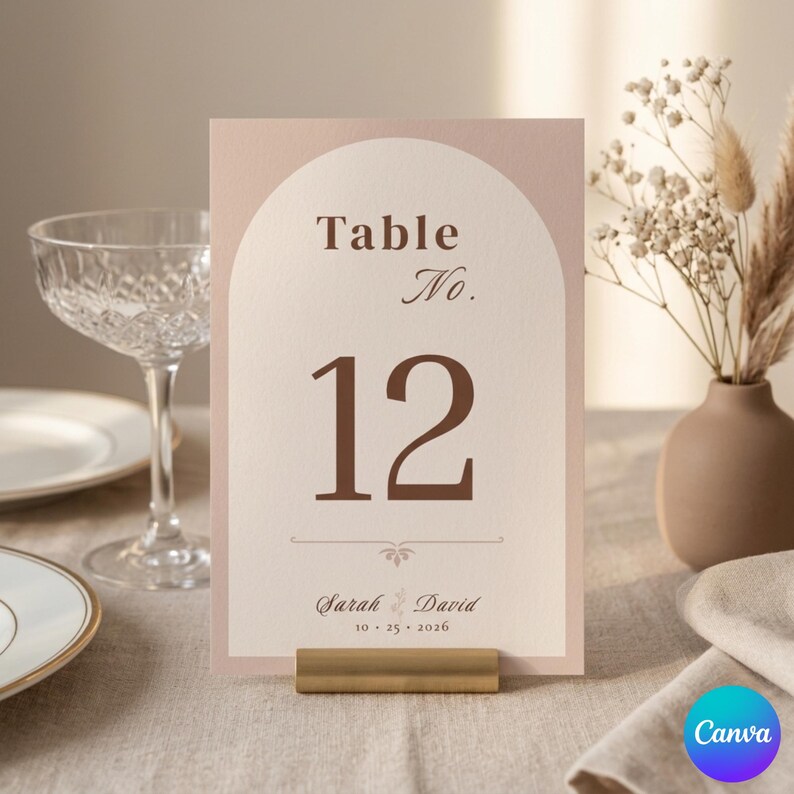 Arch Wedding Table Numbers 1-20 Editable Canva Template Boho Terracotta ...