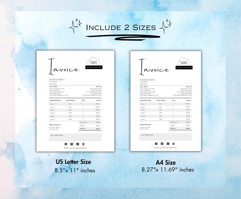 Editable Invoice Template | Canva Billing Form | Printable PDF | Small ...
