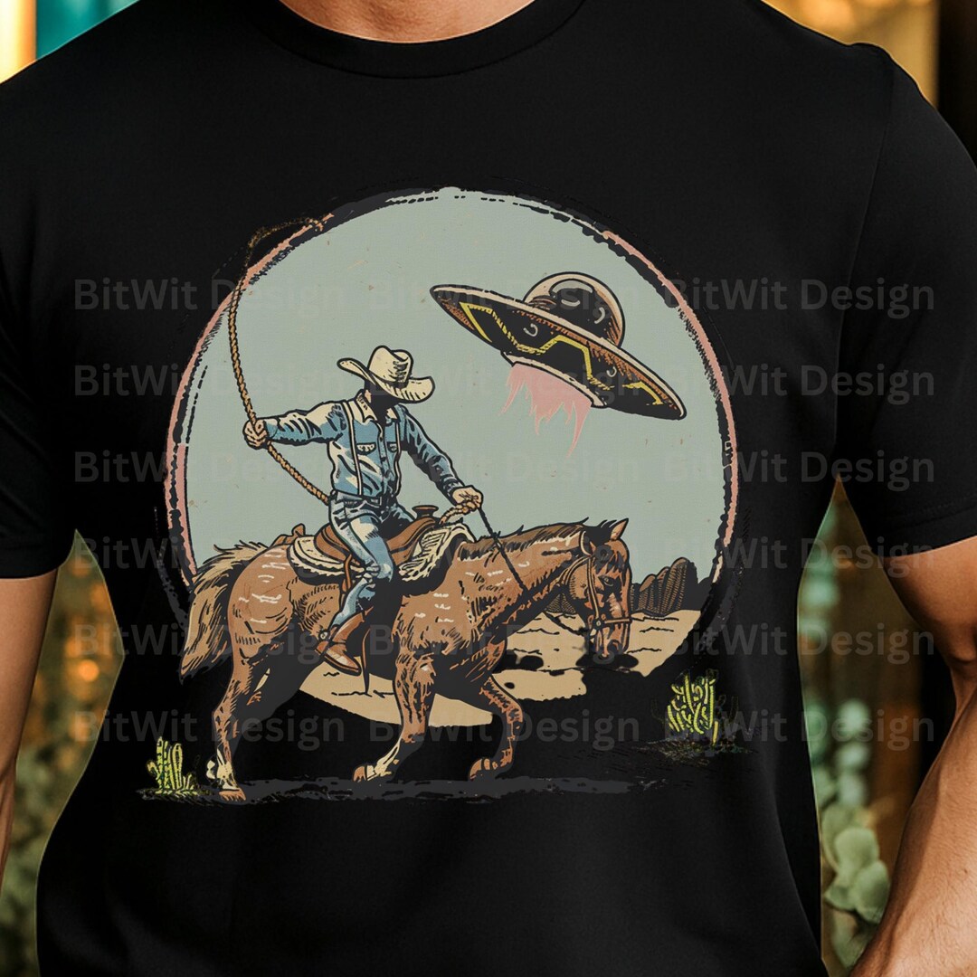 Retro Cowboy Lasso UFO PNG, Western Alien Abduction Graphic (digital ...